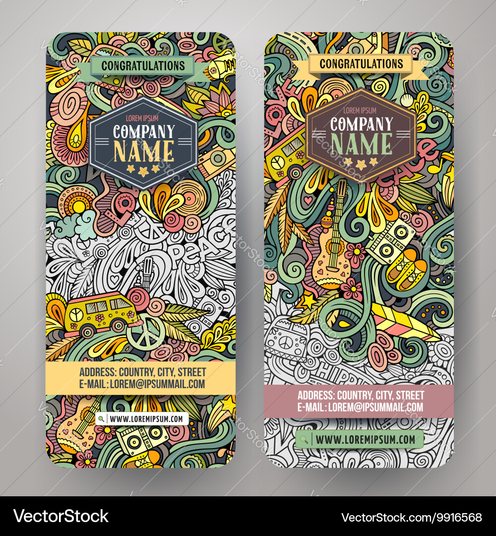 Cartoon doodles hippie banners Royalty Free Vector Image