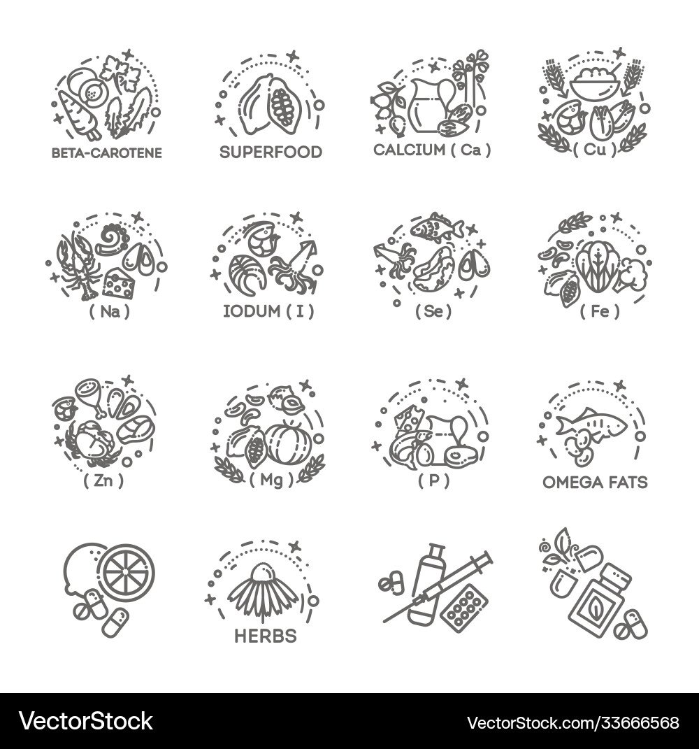 Groups healthy fruit vegetables meat fish Vector Image