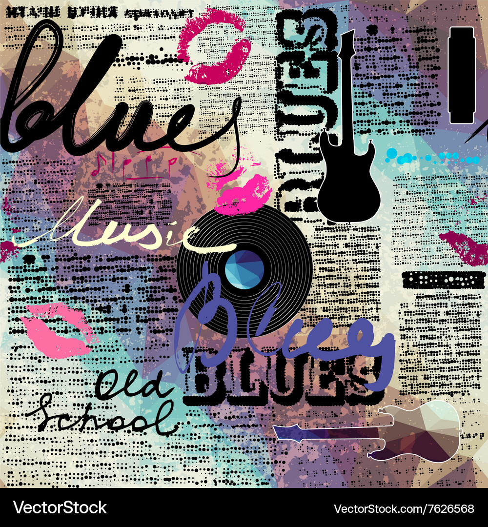 Grunge blue newspaper with original inscriptions Vector Image