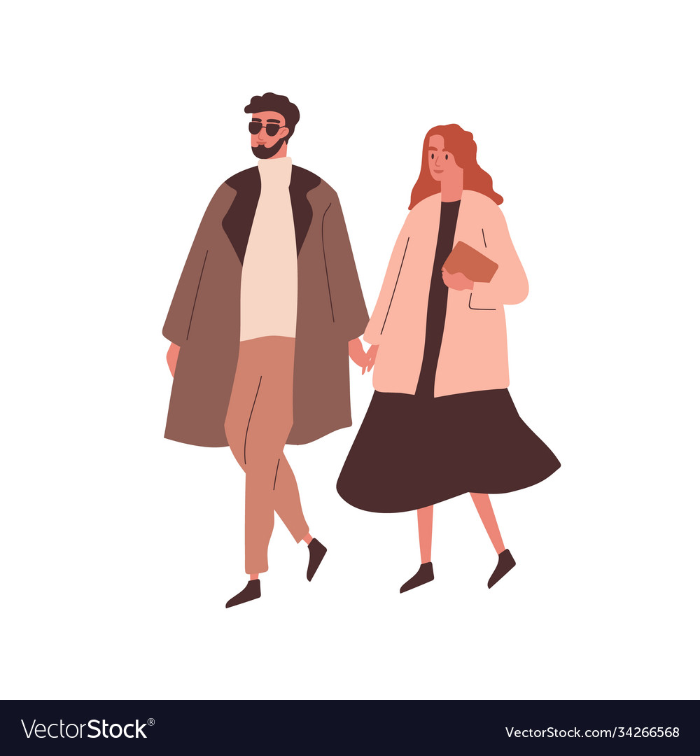 Modern couple holding hands and walking stylish Vector Image