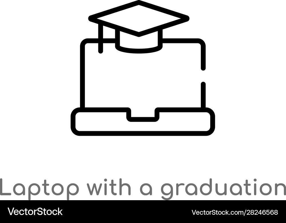 Outline laptop with a graduation cap icon Vector Image