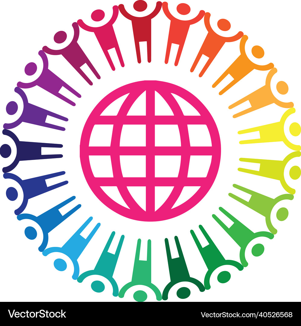 People holding hands and the world Royalty Free Vector Image