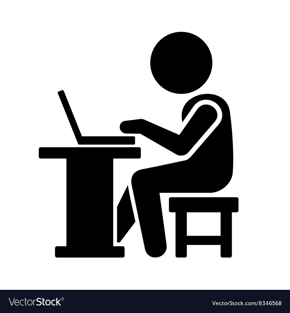 Pictogram Businessman Working on Computer Vector Image