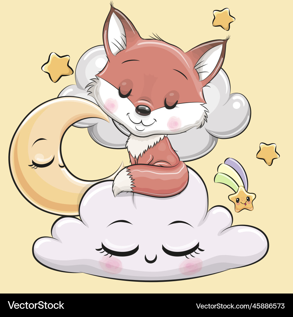 Cartoon fox is sleeping a on the cloud Royalty Free Vector