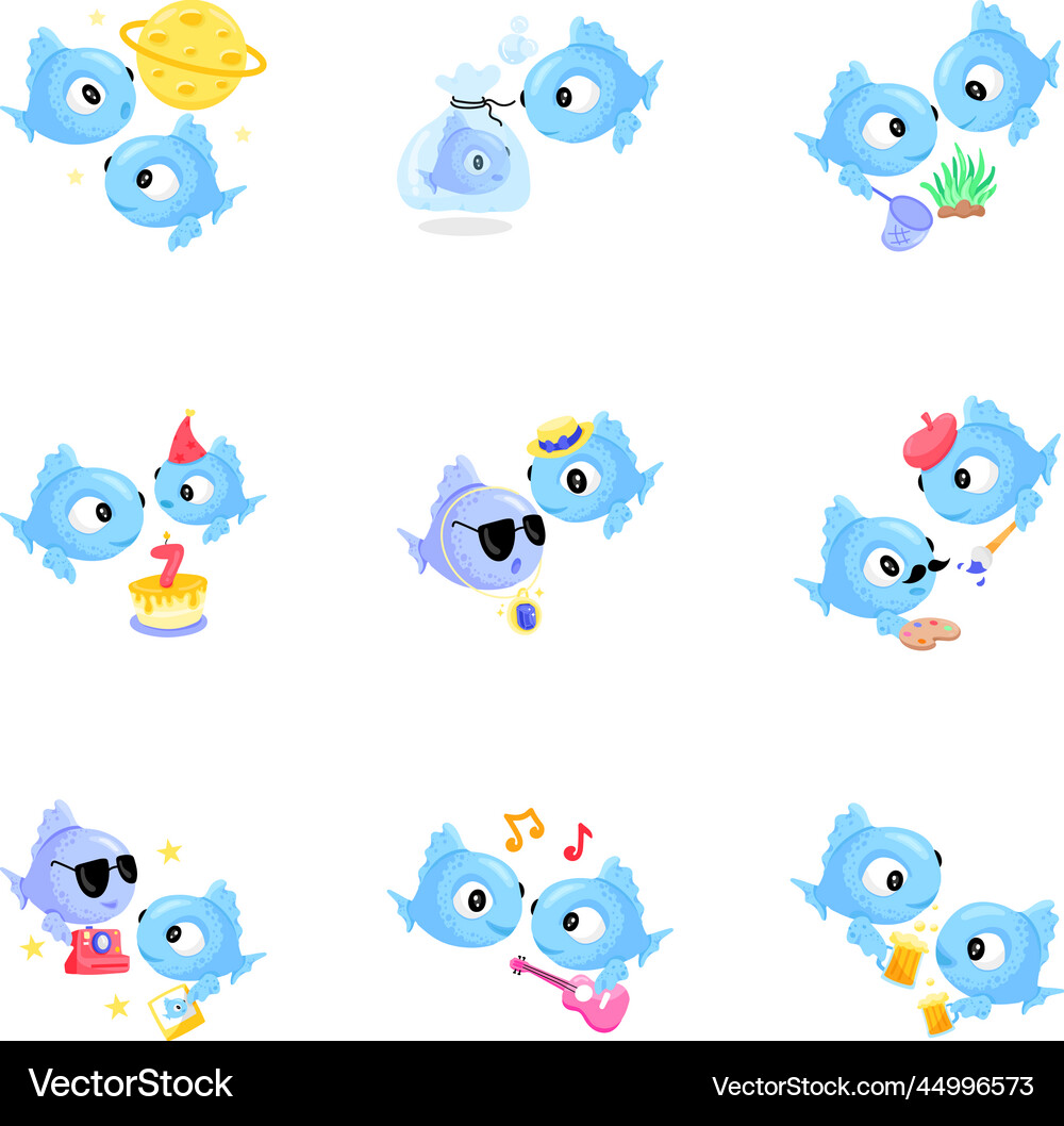Collection of pisces flat stickers Royalty Free Vector Image