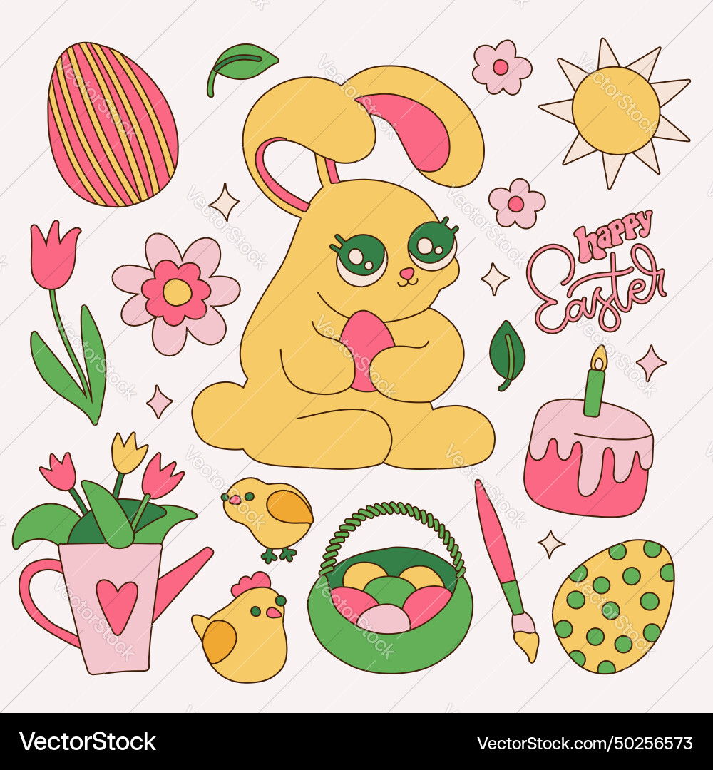 Cute easter hand drawn doodle elements set Vector Image