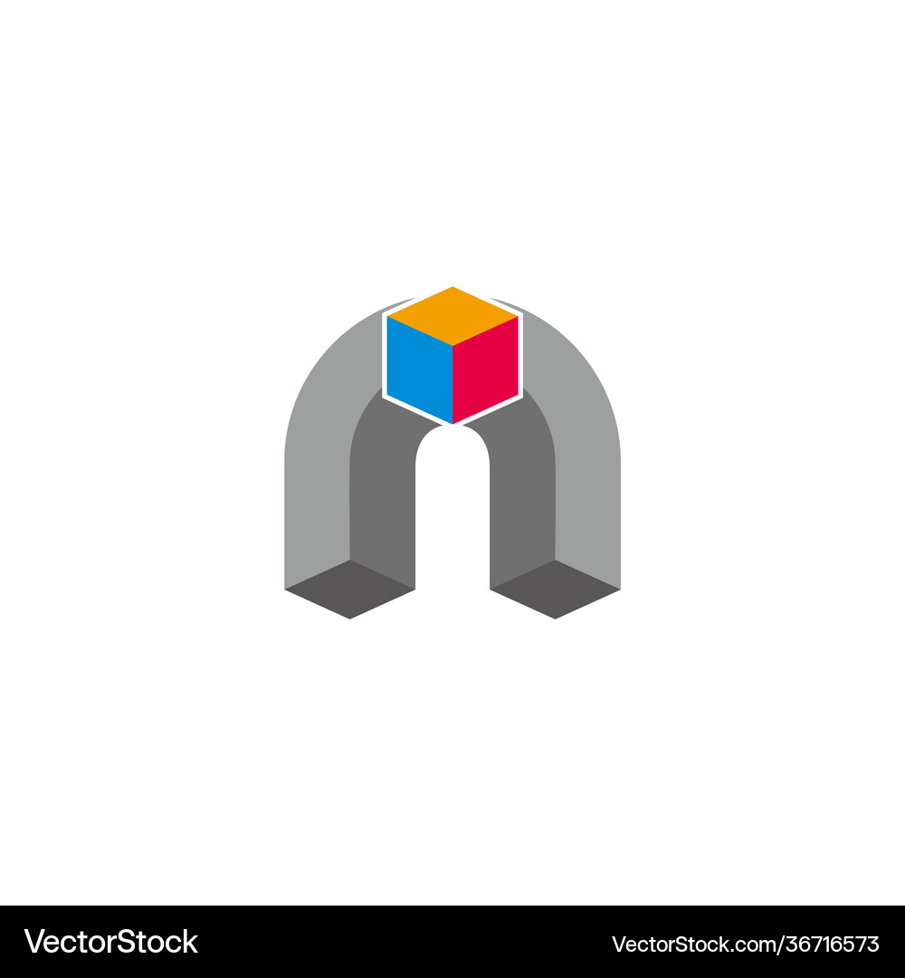 Letter n colorful box geometric 3d logo Royalty Free Vector