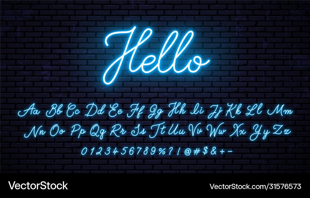 Neon handgeschriebene englische Buchstaben Vektorbild
