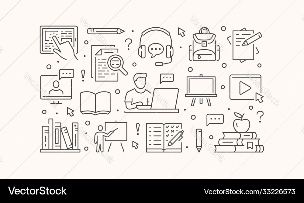 Online education poster with line icons Royalty Free Vector