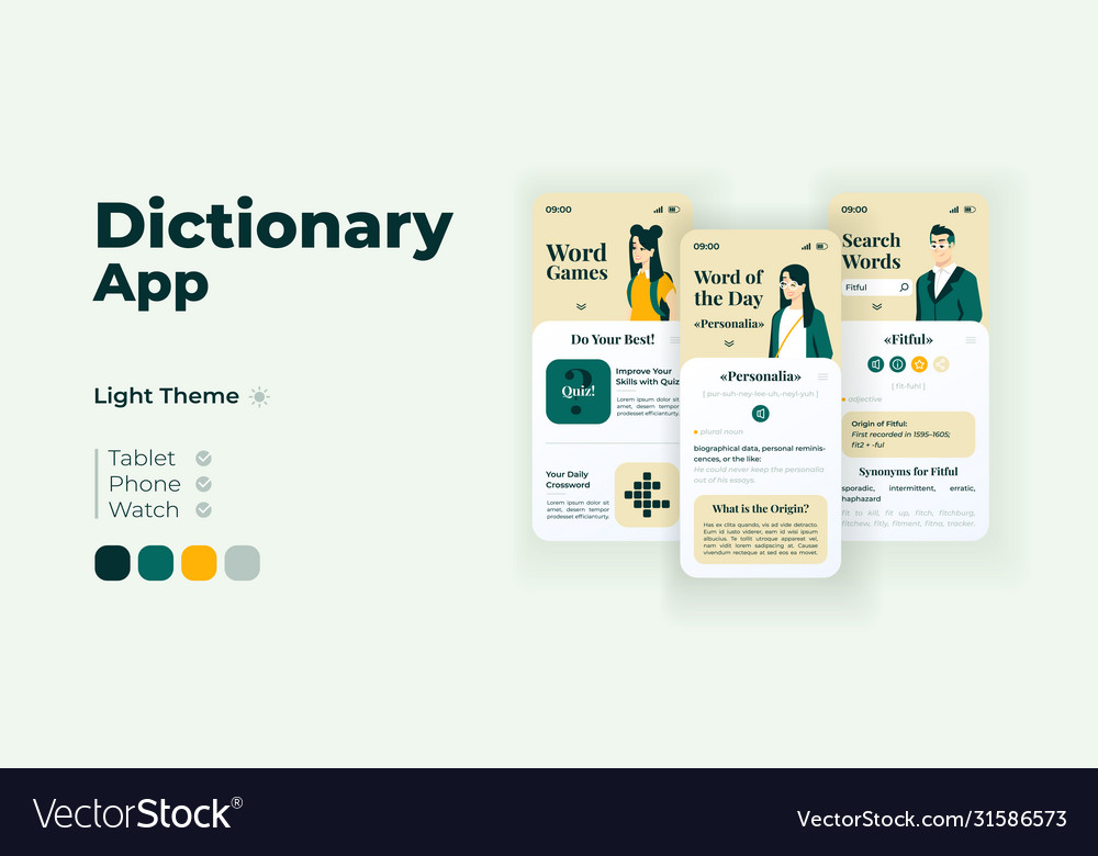 Vocabulary app cartoon smartphone interface Vector Image Vocabulary app cartoon smartphone interface Vector Image
