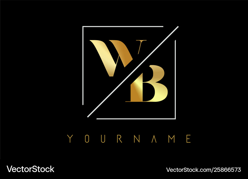 Wb golden letter logo with cutted and intersected Vector Image