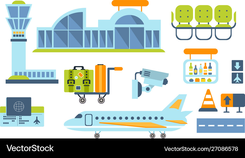 Airport design elements set terminal Royalty Free Vector