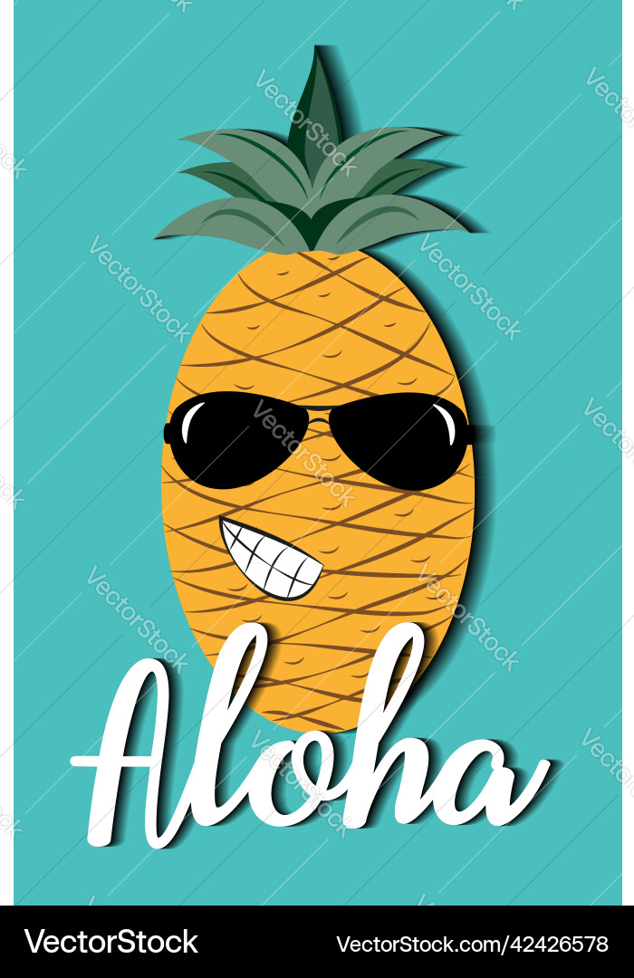 Aloha calligraphy with cute smiley pineapple Vector Image