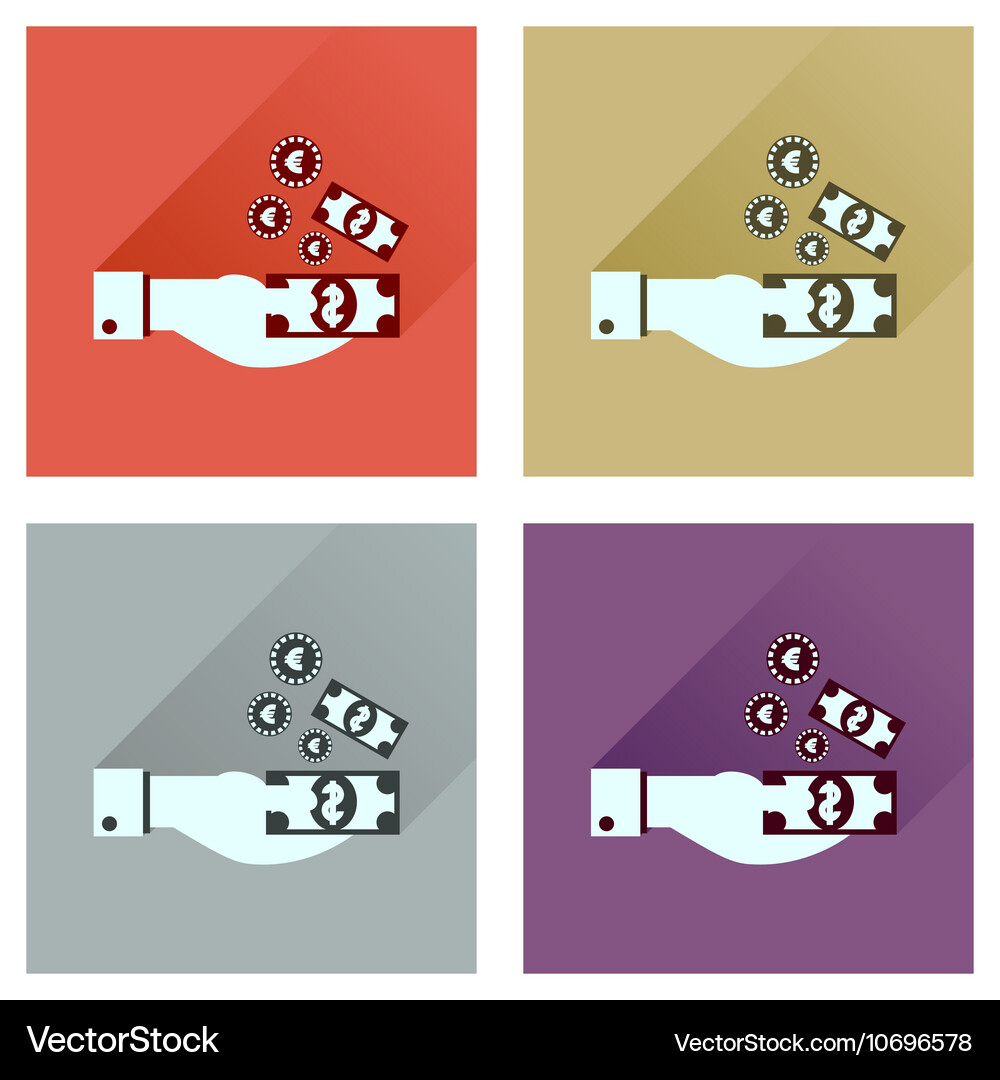 Concept flat icons with long shadow money in hand Vector Image