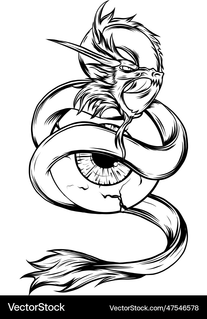 Dragon hand drawn in black and Royalty Free Vector Image