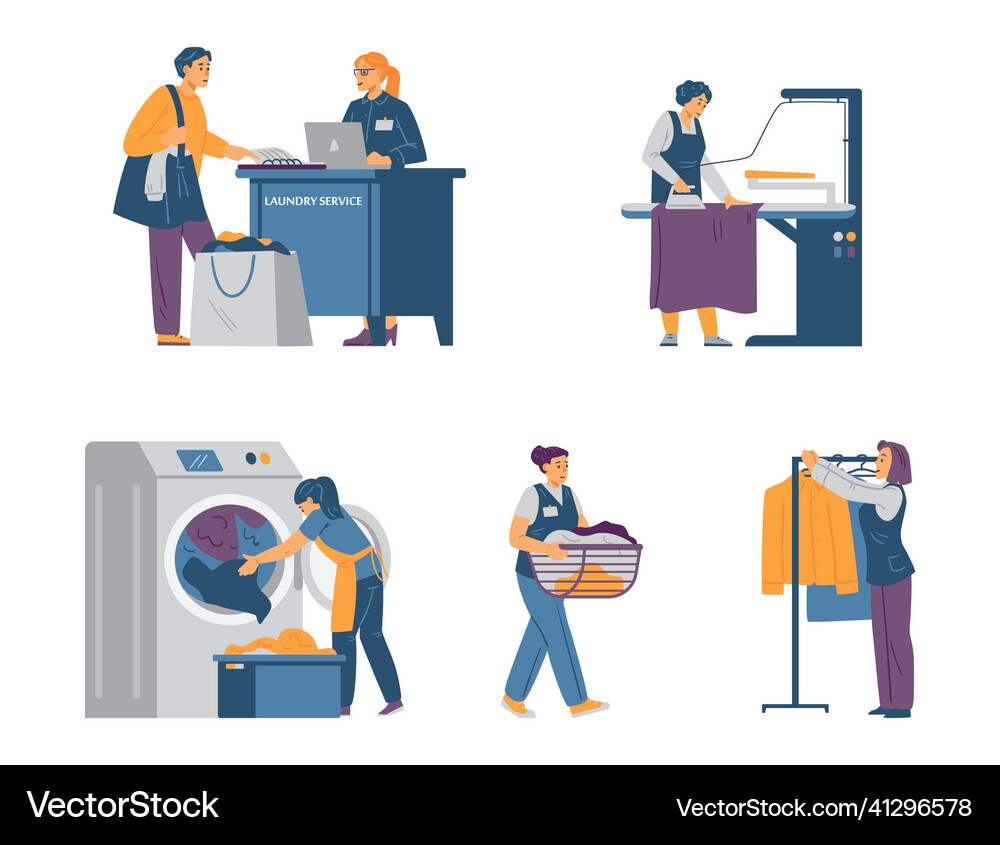 Laundry services set of flat cartoon Royalty Free Vector