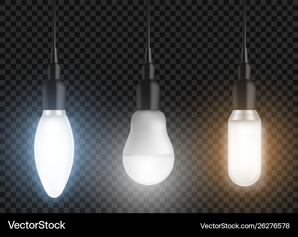 Led bulbs set glowing lamps modern lightbulbs Vector Image