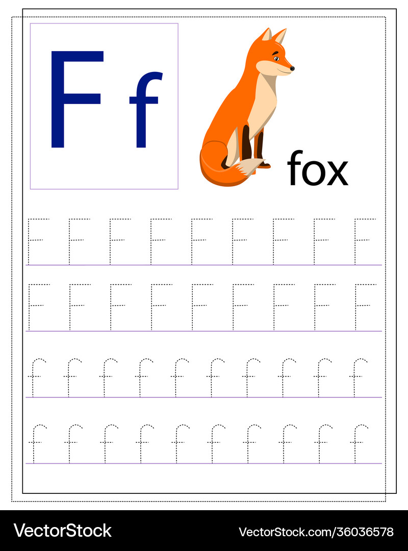 Letter F Handwriting Worksheet for Kids Royalty Free Vector