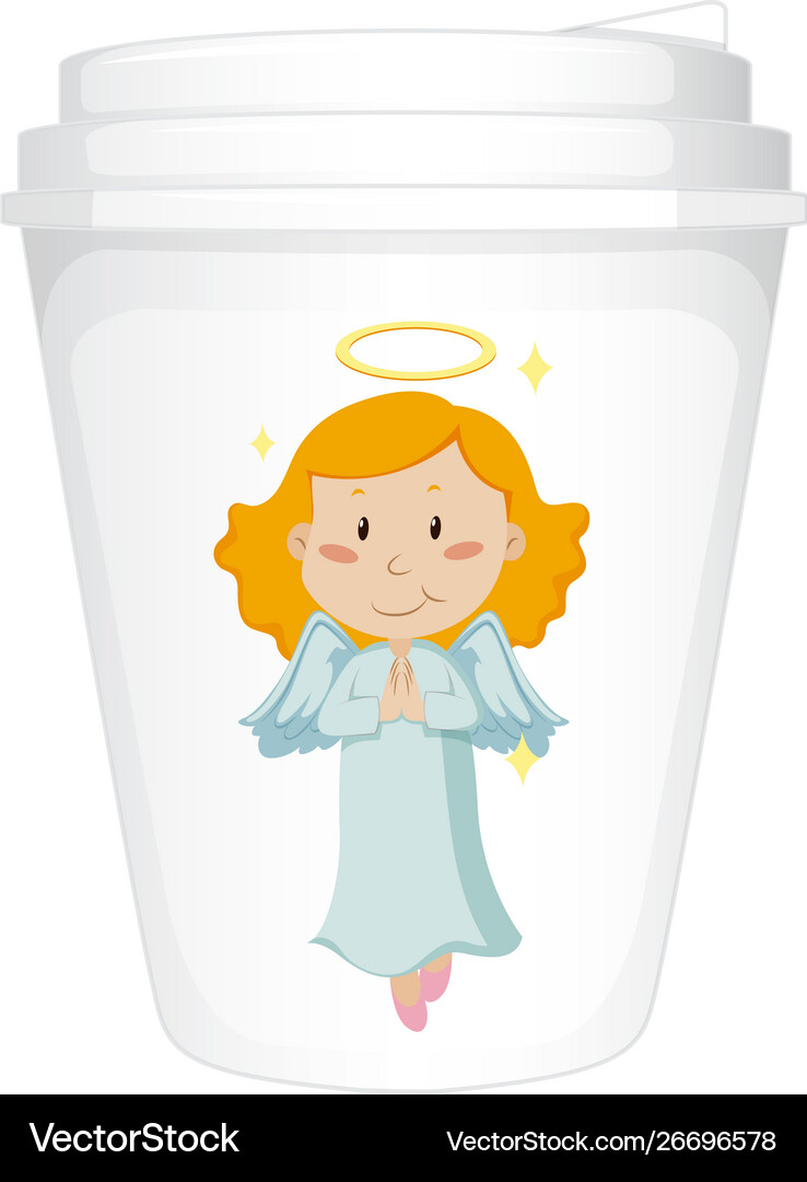 Paper cup template with happy angel Royalty Free Vector