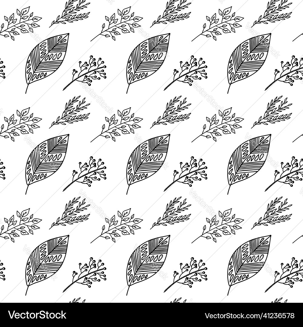 Seamless pattern of hand-drawn plant branches Vector Image