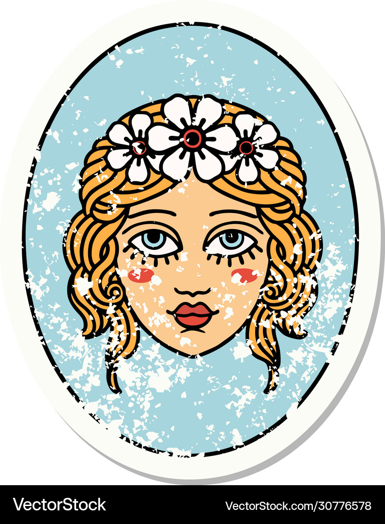 Traditional distressed sticker tattoo a maiden Vector Image