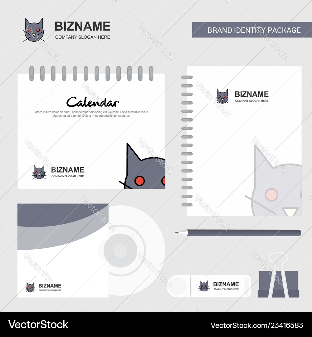 Cat logo calendar template cd cover diary and usb Vector Image