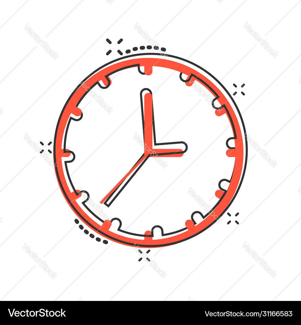 Clock icon in comic style watch cartoon on white Vector Image