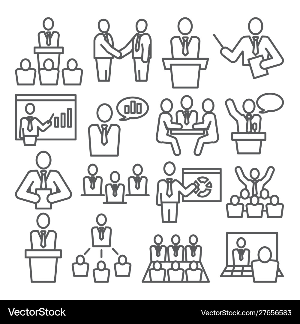 Conference line icons set on white background Vector Image