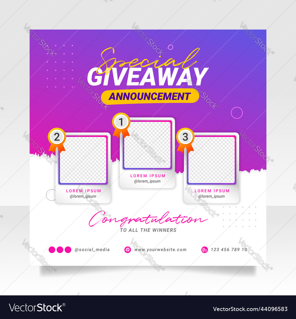 Giveaway winner announcement social media post Vector Image
