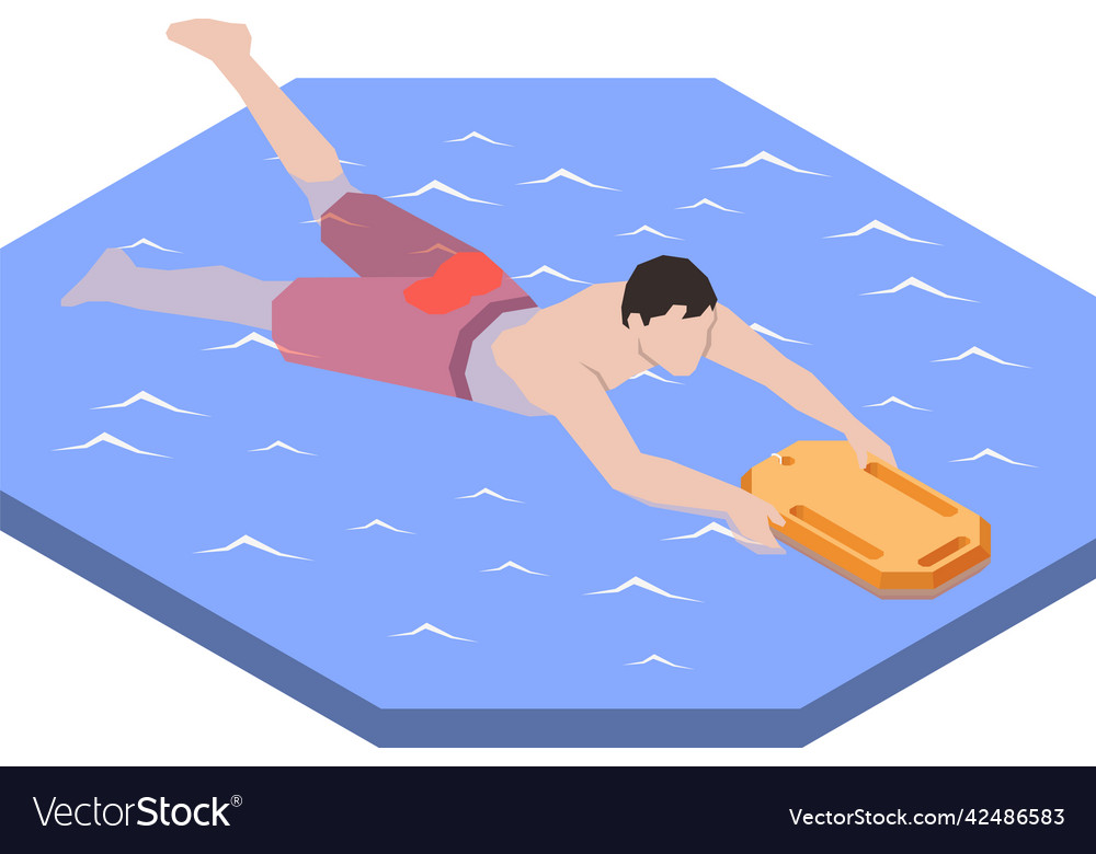 Pool floating man composition Royalty Free Vector Image