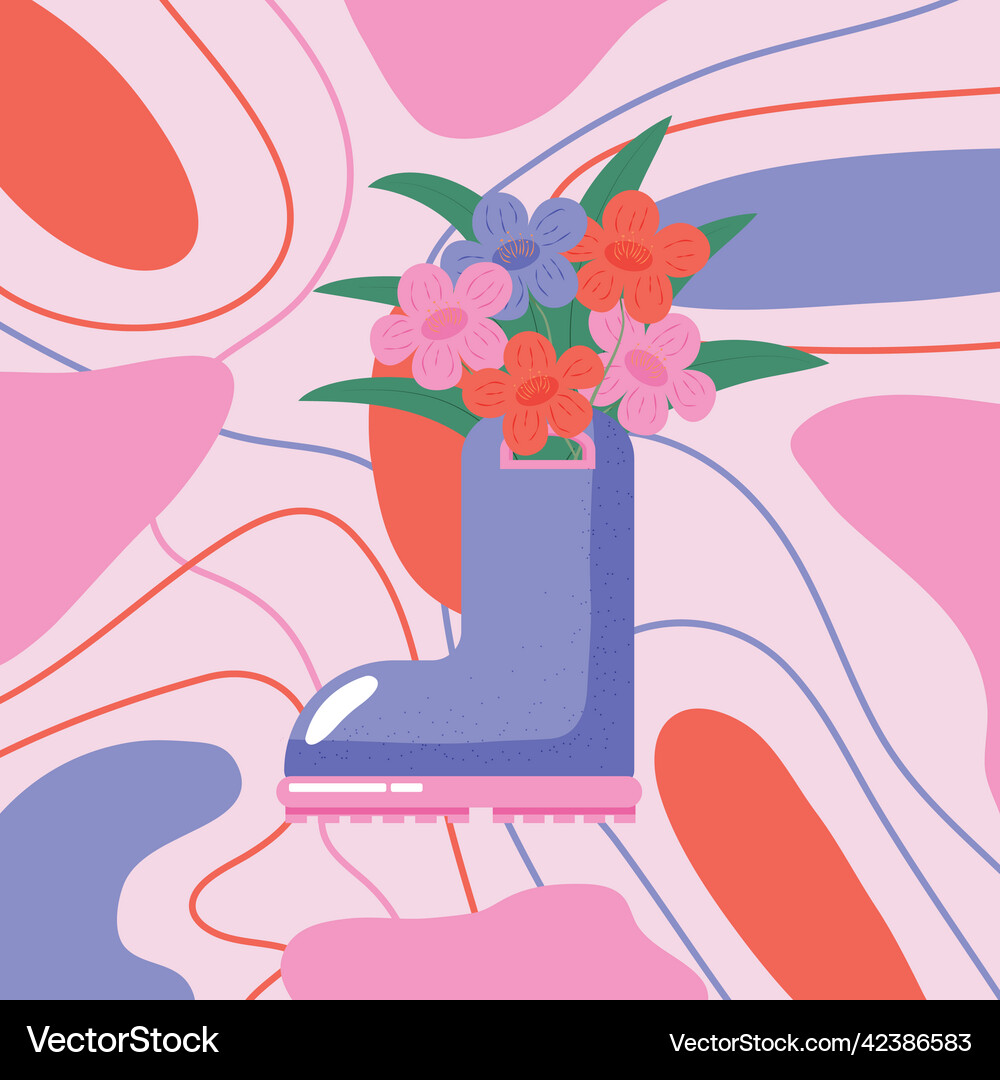 Purple rain boot with flower bouquet Royalty Free Vector