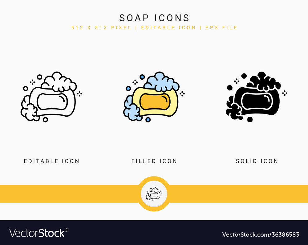 Soap icons set with solid icon line style bubble Vector Image