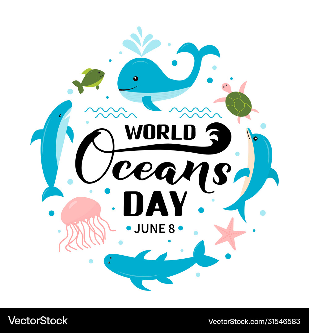 World oceans day calligraphy hand lettering Vector Image
