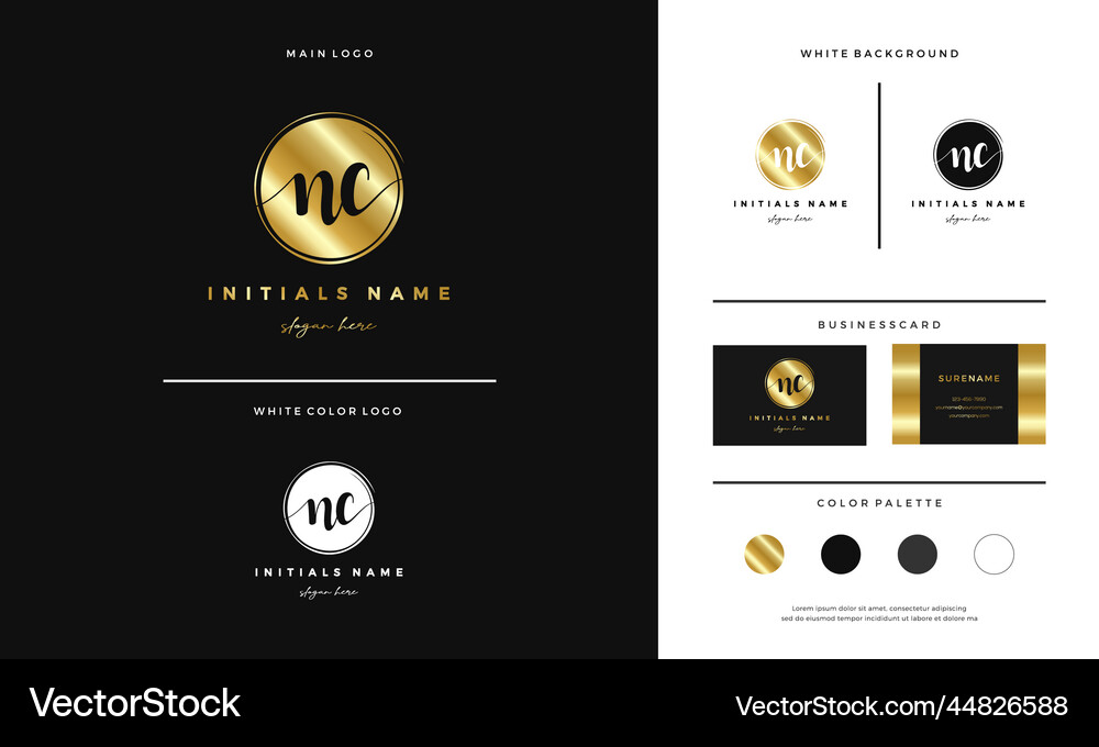 Circle golden letter nc n c initial logo design Vector Image