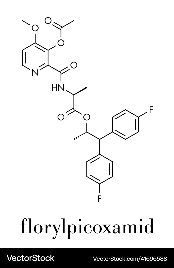 Florylpicoxamid fungicide molecule skeletal Vector Image