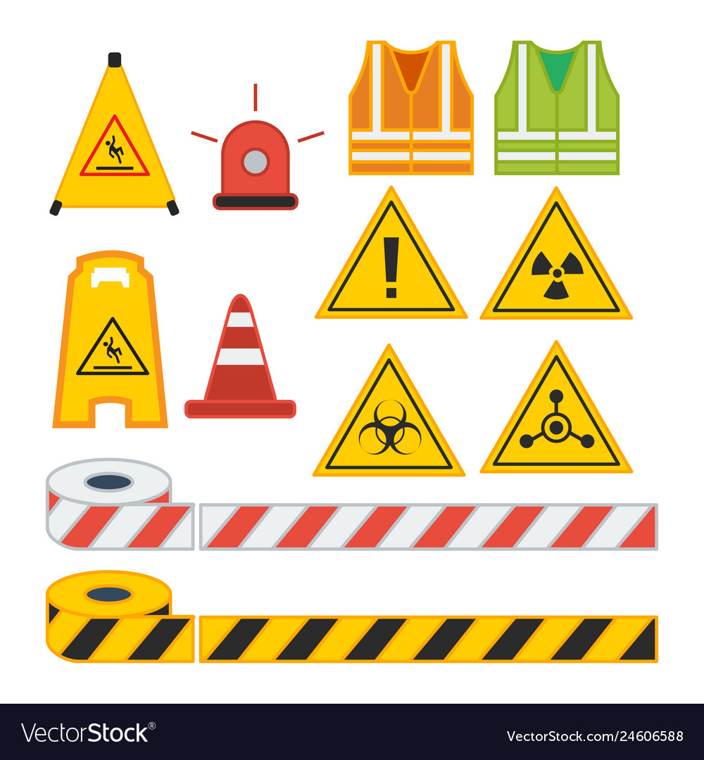Set caution sign for safety equipment vest Vector Image
