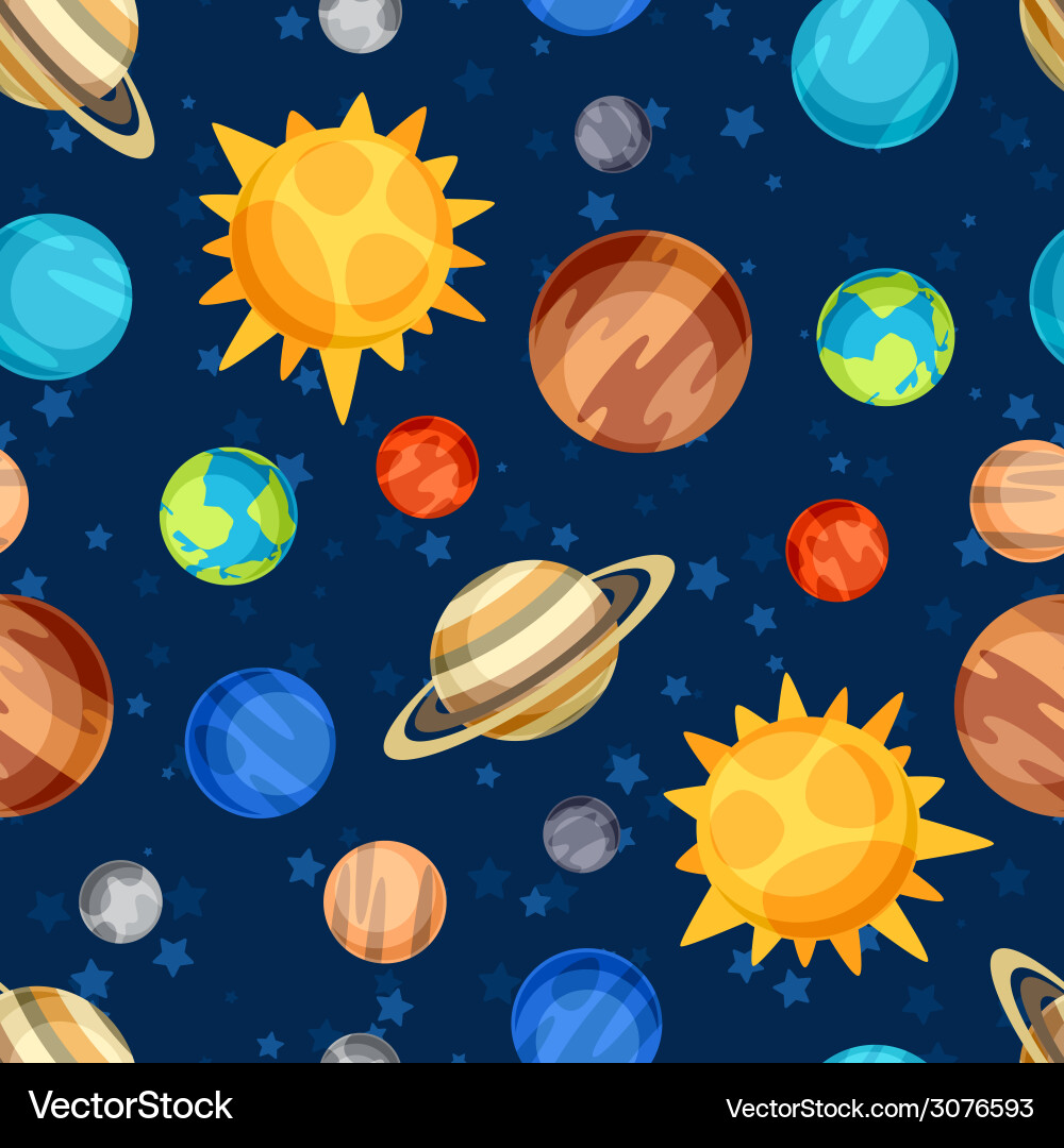 Cosmic seamless pattern with planets of the solar Vector Image