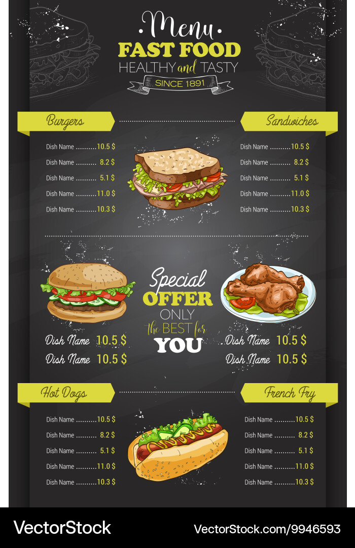 Drawing vertical color fast food menu design Vector Image