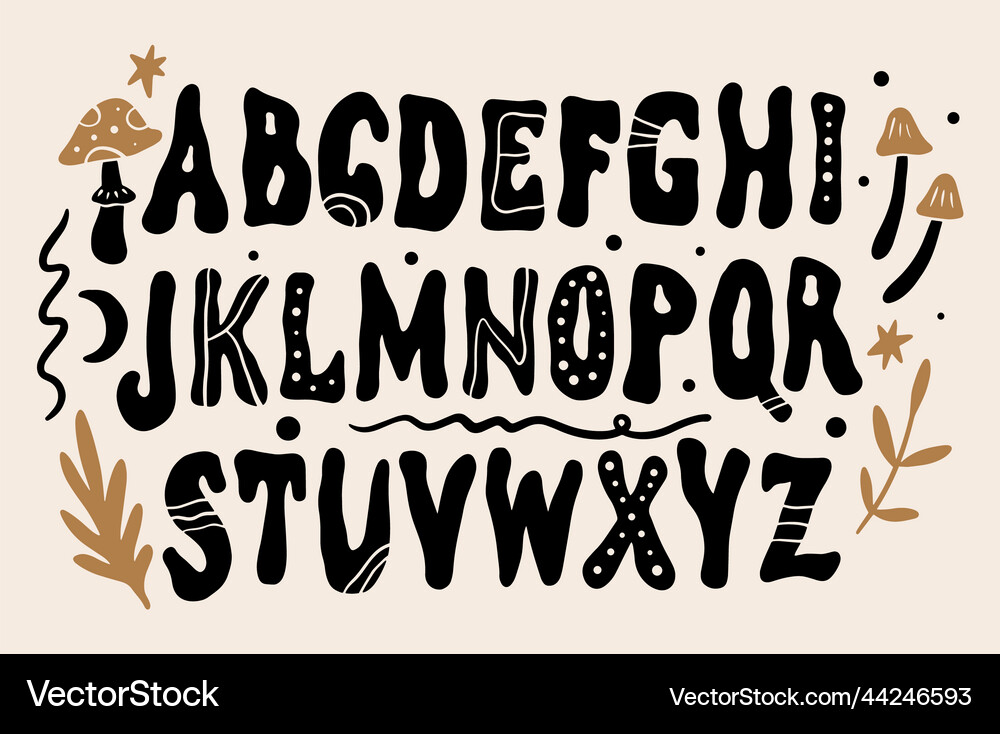 Hippie bohemian groovy postmodern funky font Vector Image