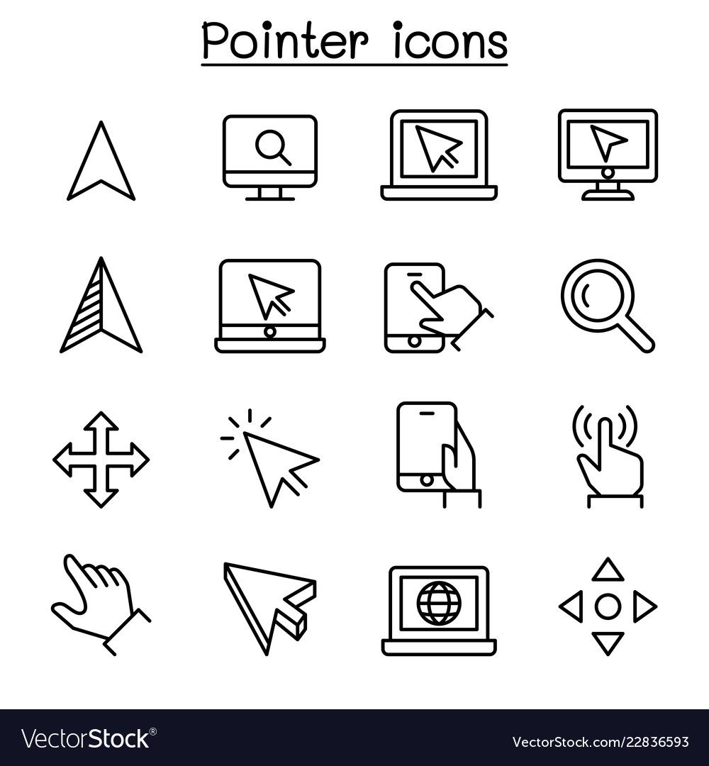 Pointer cursor icon set in thin line style Vector Image