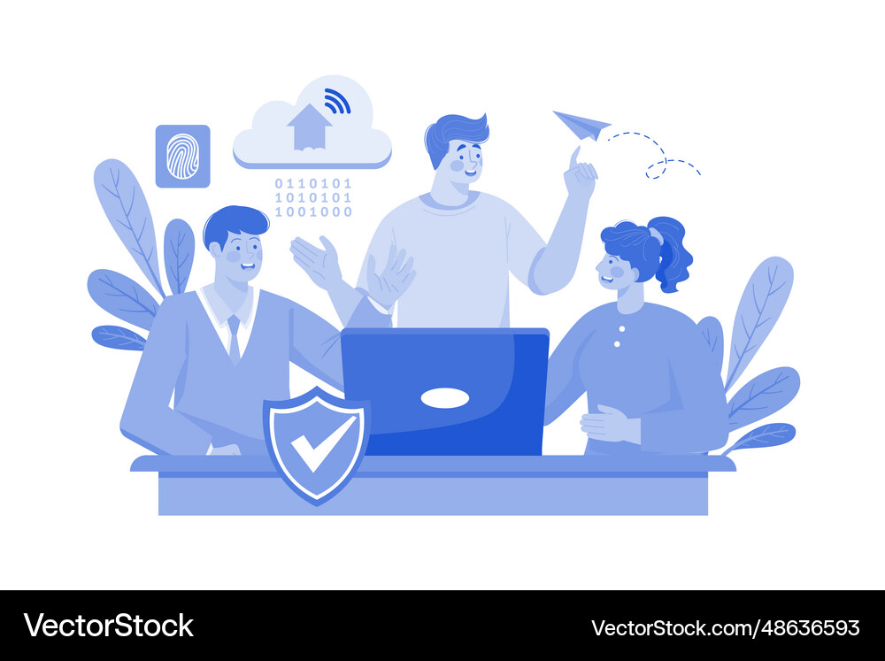 Project team working on new software release Vector Image