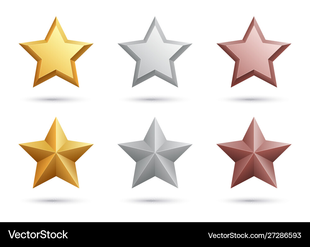 Realistic stars gold silver bronze isolated Vector Image