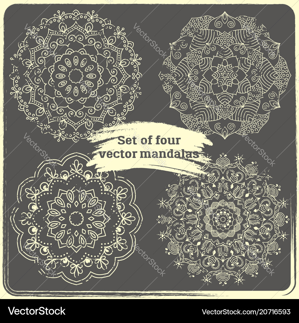 Set of 4 hand drawn mandalas Royalty Free Vector Image