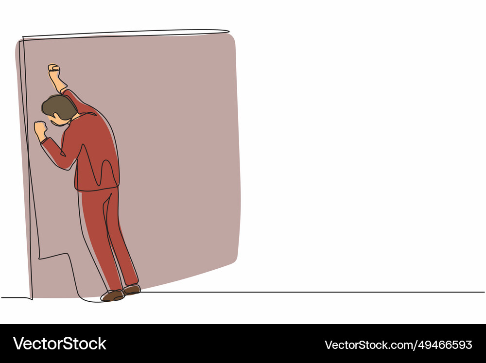 Single one line drawing businessman crying sad Vector Image