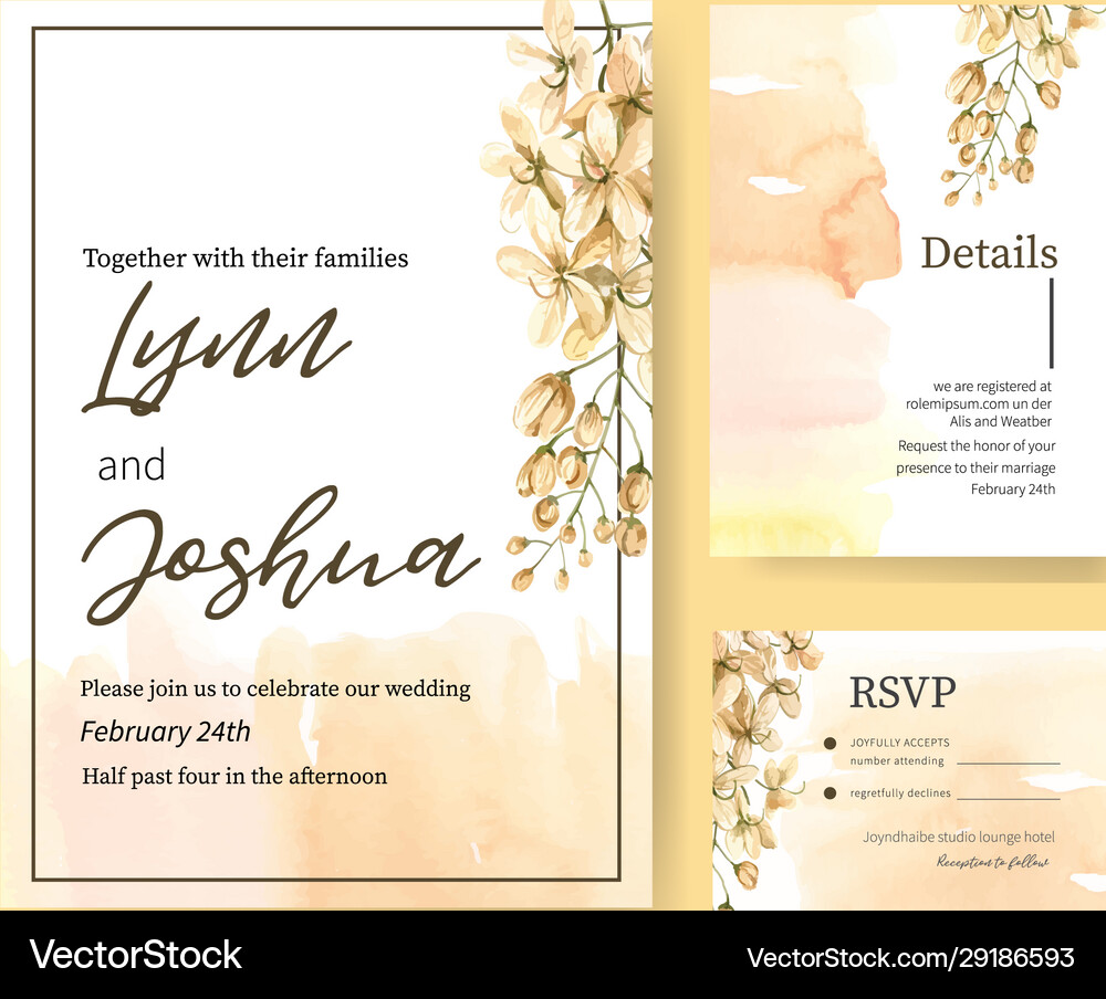 Splash color wedding card design with orchid Vector Image