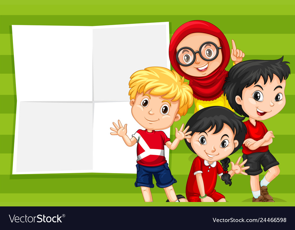 Children on blank note template Royalty Free Vector Image