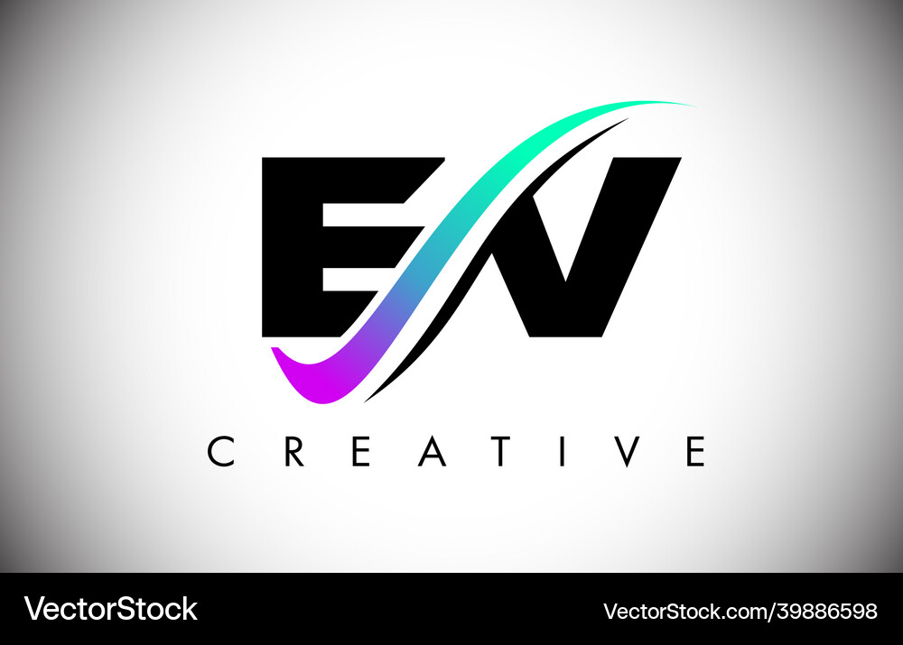 Ev letter logo with creative swoosh curved line Vector Image
