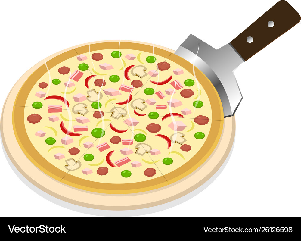 Perspective pizza on wooden tray white Royalty Free Vector
