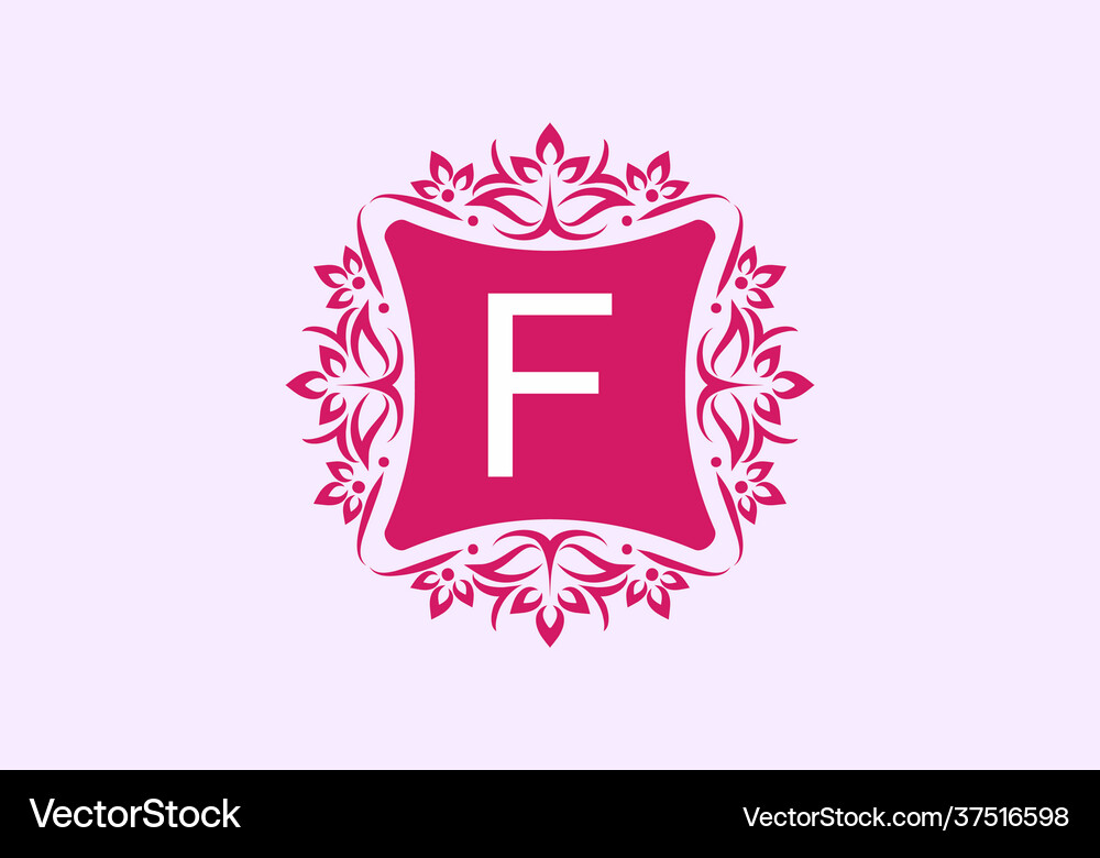 Pink vintage frame with f initial letter Vector Image
