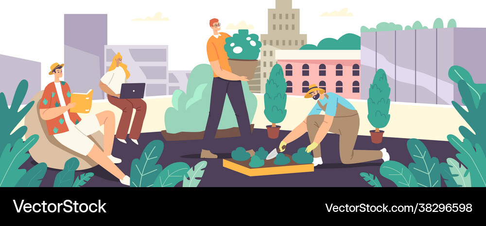 Rooftop Garden Friends Royalty Free Vector Image